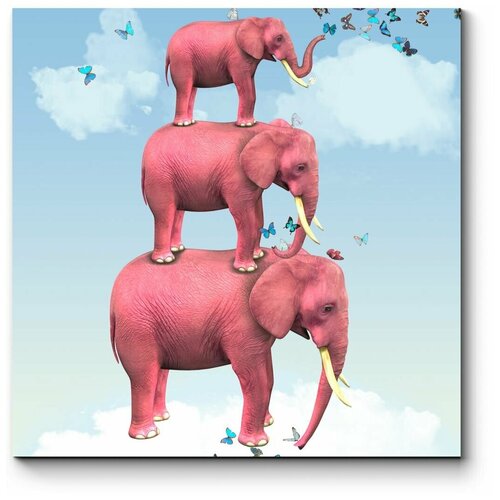 Модульная картина Три розовых слона на облаке90x90