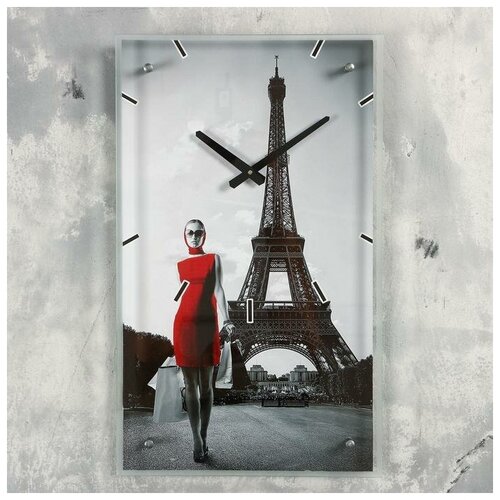Часы-картина настенные, серия: Люди, "Девушка в красном платье в Париже", 35х60 см