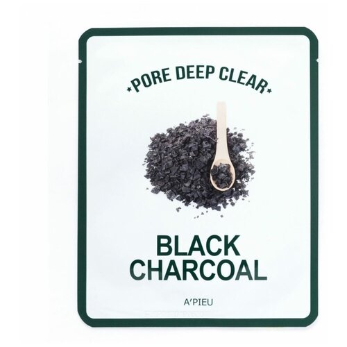 A'PIEU тканевая маска Pore Deep Clear Black Charcoal с древесным углем, 25 г, 25 мл