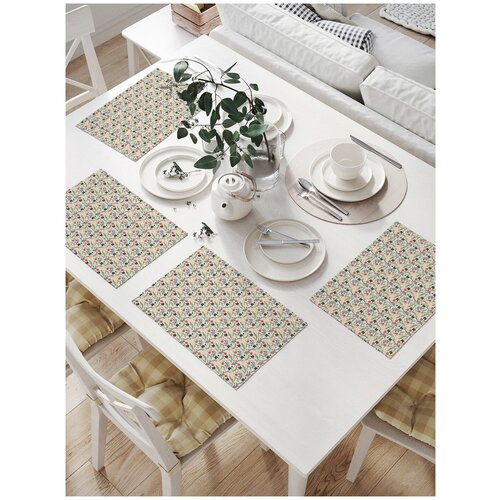 Салфетки на стол для сервировки прямоугольные, плейсмат JoyArty "Мелкие соцветия", 32x46 см, в комплекте 4шт.