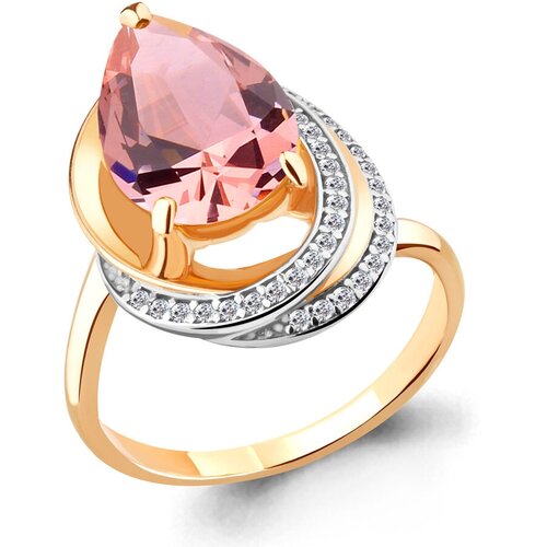 Кольцо Diamant online, серебро, 925 проба, золочение, морганит, фианит, размер 19.5