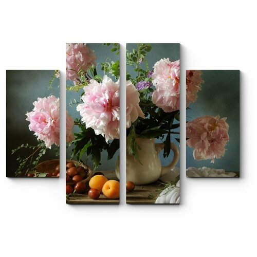 Модульная картина Натюрморт из пионов и фруктов 200x150