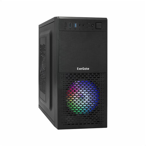 Корпус Minitower ExeGate mEVO-7807-NPX450 (mATX, БП 450NPX 12см, 1*USB+1*USB3.0, черный, 1 вент. 12см с RGB подсветкой) EX292983RUS