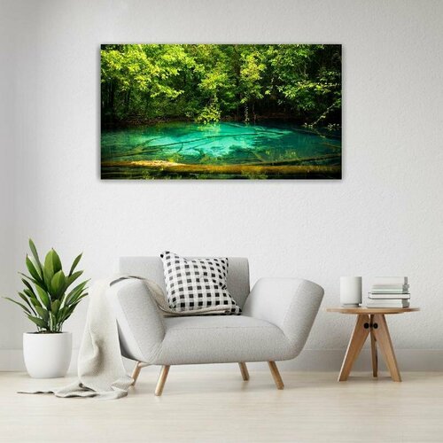 Картина на холсте 60x110 LinxOne "Озеро деревья листья" интерьерная для дома / на стену / на кухню / с подрамником