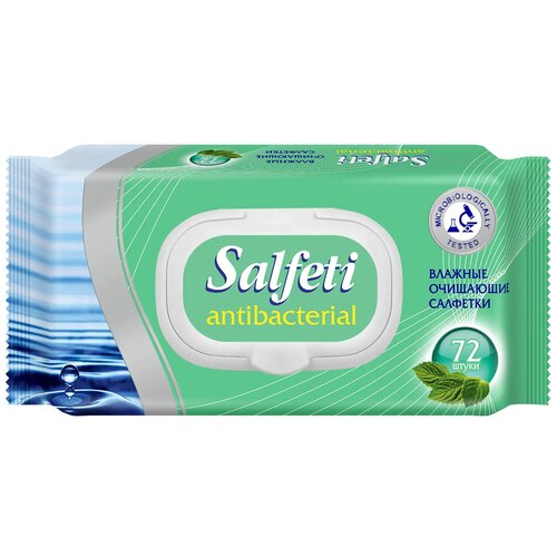 Влажные салфетки Salfeti, антибактериальные, 72 шт.