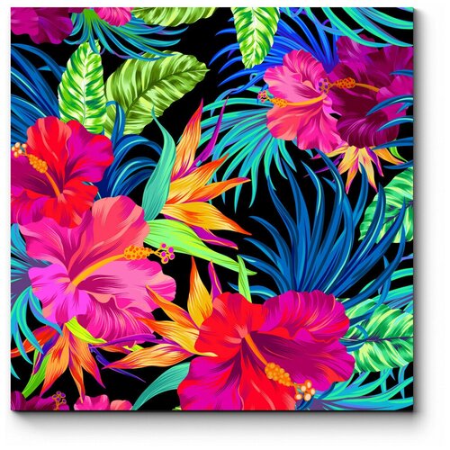 Модульная картина Яркая тропическая флора 30x30