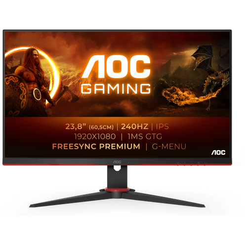 AOC Монитор LCD AOC 23.8" 24G2ZE Gaming {TN 1920x1080 240Hz 0.5ms 350cd 16:9 170/160 8bit(6bit+FRC) 2xHDMI2.0 DisplayPort1.2 FreeSync(Prem) AudioOut VESA}