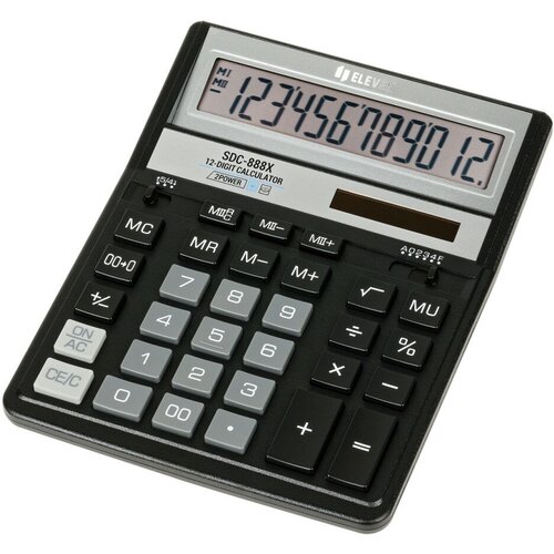 Калькулятор настольный Eleven SDC-888X-BK, 12 разрядов, двойное питание, 158*203*31мм, черный, 339222