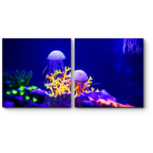 Модульная картина Яркий мир кораллов и медуз 60x30