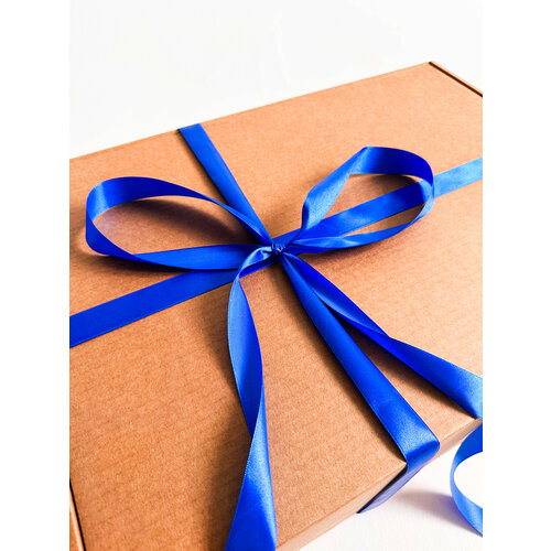Огромная подарочная коробка GILEV 52x38x22 см с наполнителем и синей лентой