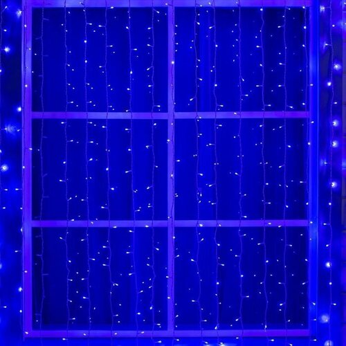Гирлянда «Занавес» 2 × 9 м, IP44, УМС, белая нить, 1800 LED, свечение синее, 220 В