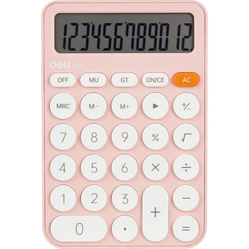 Комплект 5 штук, Калькулятор настольный комп. Deli EM124, 12-р, батар, 158х105мм, розовый