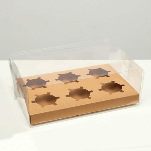 Коробка на 6 капкейков, крафт, 26,8 × 18,2 × 10 см