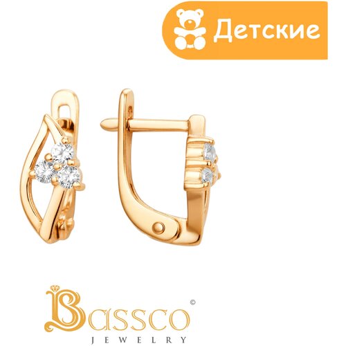 Серьги Bassco, серебро, 925 проба, золочение, фианит, размер/диаметр 10 мм, золотой