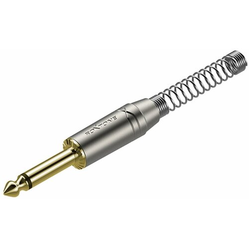 ROXTONE RJ2PP-NG Разъем jack 1/4" моно с пружиной. Размер 118,4*14 Макс. диаметр кабеля: с пружиной 7мм, без пружины 8,5мм, Цвет: серебро