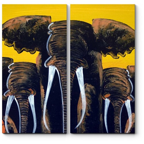 Модульная картина Могучее трио слонов 50x50