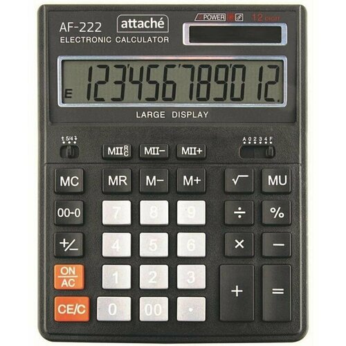 Калькулятор настольный Attache AF-222 12-разрядный черный 203x158x32 мм, 1550713