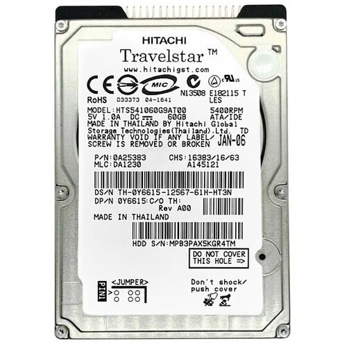 Жесткий диск Hitachi 0Y6615 60Gb 5400 IDE 2,5" HDD