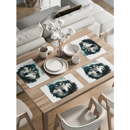 Набор прямоугольных тканевых салфеток на стол для сервировки JoyArty "Волк одиночка" плейсмат, 30x46 см, 4шт, серия Мужские праздники