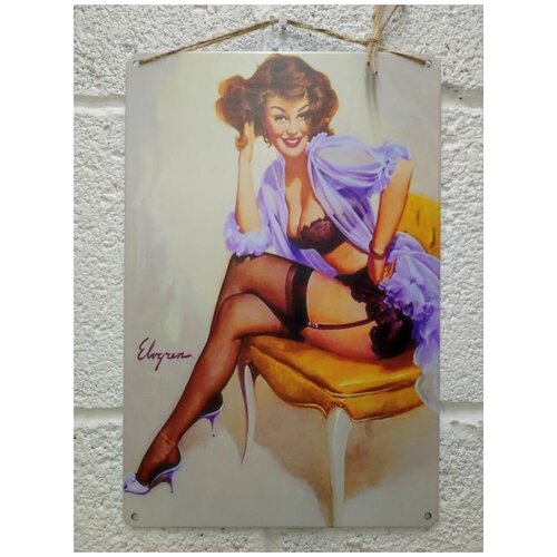 Ретро девушки в стиле Пин ап, табличка металлическая постер на стену, размер 30 на 20 см, шнур-подвес в подарок