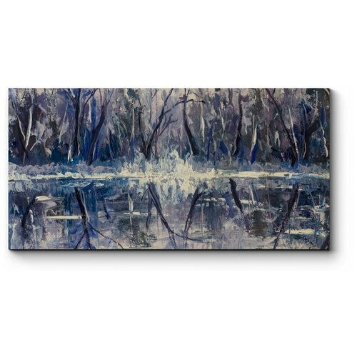 Модульная картина Река в зимнем лесу 80x40