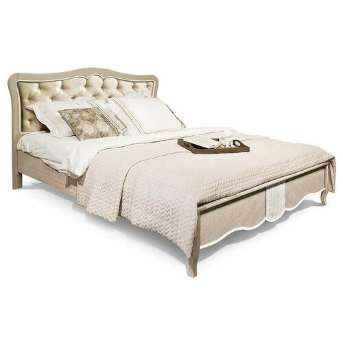Двуспальная кровать Katrin с мягким изголовьем | жемчужный дуб | 160х200 см