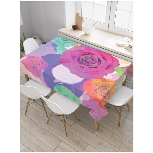 Скатерть прямоугольная JoyArty "Цветные розы" из сатена, 180x145 см