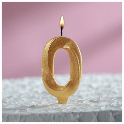 Свеча в торт "Грань", цифра "0", золотой металлик, 7.8 см