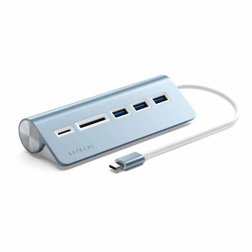 Многопортовый адаптер Satechi с одинарным кабель-коннектором USB-C (3 USB-A 3.0, SD, microSD) (Голубой | Blue)