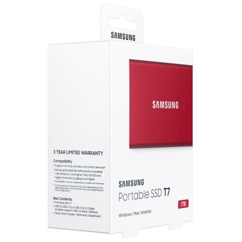 SSD SAMSUNG Твердотельный накопитель Samsung. Samsung SSD 1TB T7 Touch, USB Type-C, R/W 1000/1050MB/s, Red