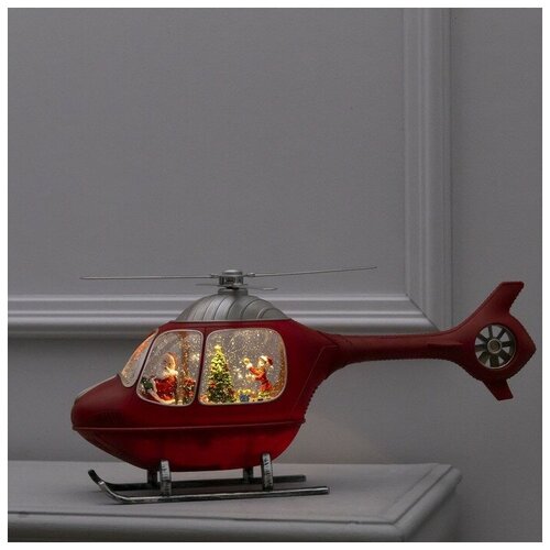 Фигура светодиодная вертолет "Дед Мороз и ребенок", 48x22x12 см, USB, музыка, Т/белый 7673523