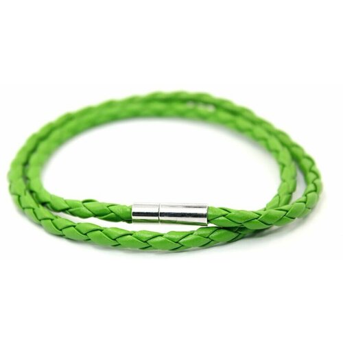 Плетеный браслет Handinsilver ( Посеребриручку ) Браслет плетеный кожаный с магнитной застежкой, 1 шт., размер 17 см, серебряный, зеленый