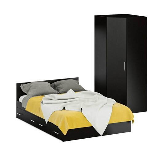 Кровать с ящиками СВК 1400 + Шкаф 2-х створчатый Стандарт Венге