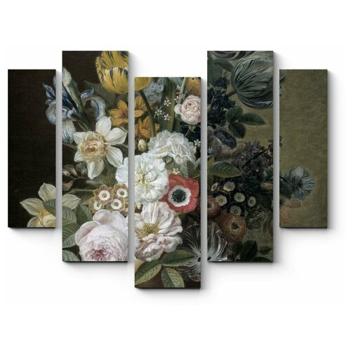 Модульная картина Пышный букет из роз, тюльпанов и ирисов 151x123