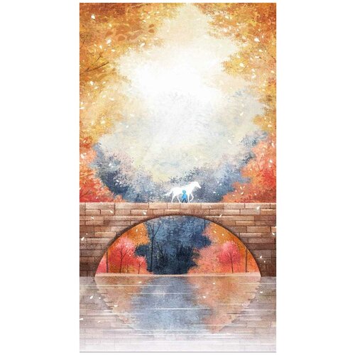 Картина на холсте 60x110 LinxOne "Силуэт, лошадь, мост, осень, вертикальный" интерьерная для дома / на стену / на кухню / с подрамником