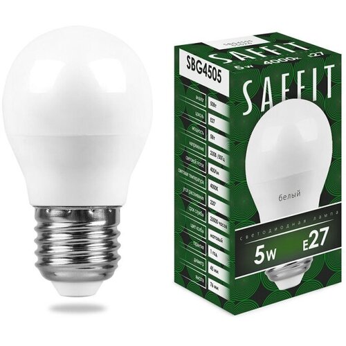 Лампа светодиодная Saffit SBG4505 шар E27 5W 4000K 55026