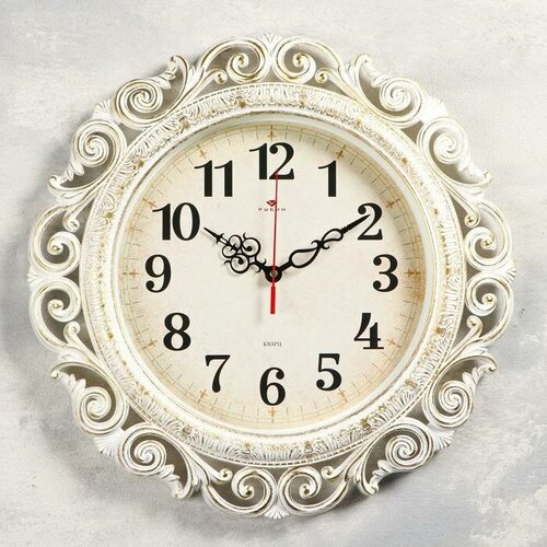 Рубин Часы настенные, интерьерные, бесшумные, d-40.5 см, белые с золотом