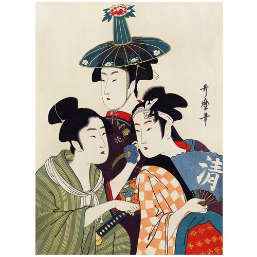 Постер / Плакат / Картина Три японских персонажа 60х90 см в раме