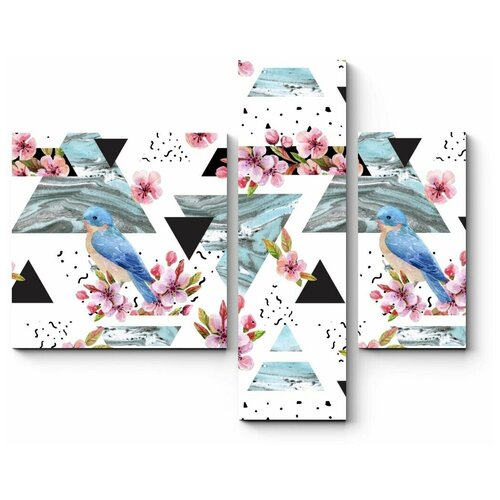 Модульная картина Птицы, цветы и треугольники 90x74