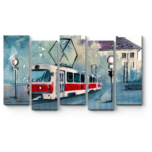 Модульная картина Акварельный трамвай90x52