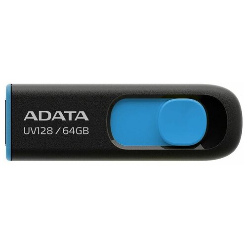 Флешка USB A-Data DashDrive UV128 64ГБ, USB3.0, черный и синий [auv128-64g-rbe]