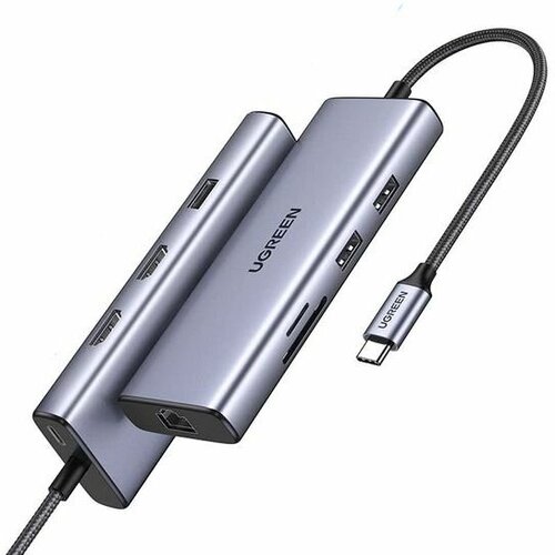 Концентратор Ugreen 90119 USB-C 9 в 1 2x HDMI, RJ45, SD, TF, 2x USB 3.0