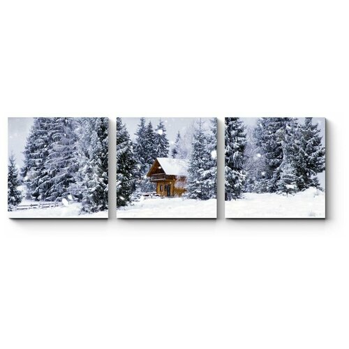 Модульная картина Сказочный дом в зимнем лесу 120x40