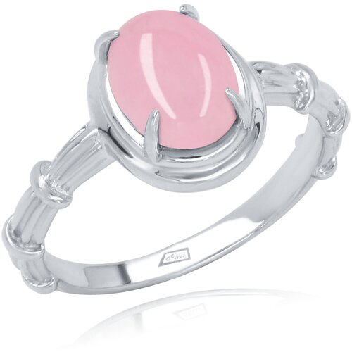 Перстень Гильдия Мастеров.ру, серебро, 875 проба, родирование, жадеит, размер 17.5, розовый