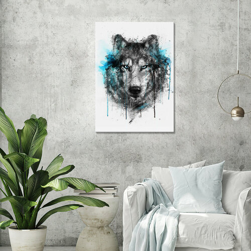 Интерьерная картина на холсте - Волк чёрно-белая акварель арт 40х60