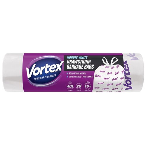 Мешки для мусора Vortex с затяжками 40 л, 20 шт., белый