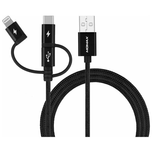 Кабель MFI Momax One link 3 in 1 Fast charge/Sync USB Cable-1m - Черный (DX1D)