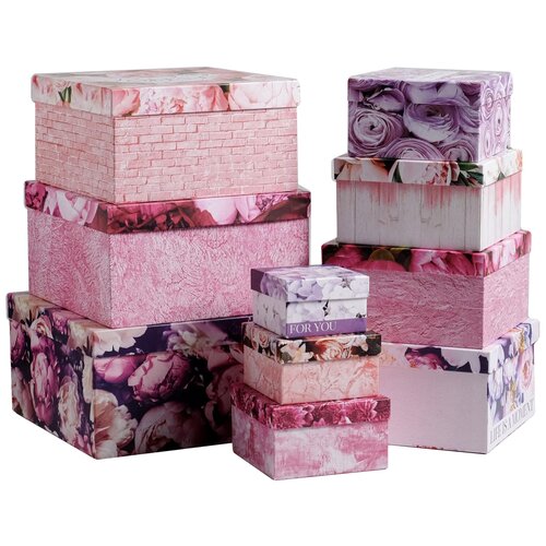 Набор подарочных коробок 10 в 1 «Цветочный», 10.2 × 10.2 × 6‒28.2 × 28.2 × 15 см 5294098