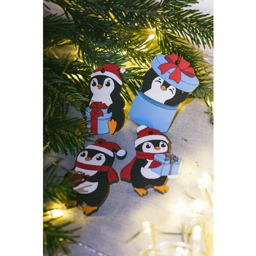 Деревянные елочные игрушки Пингвины