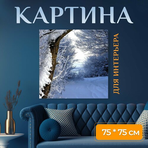 Картина на холсте "Зима, снег, тропа" на подрамнике 75х75 см. для интерьера